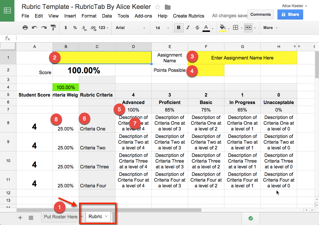 Google Sheets Rubric Template Teacher Tech