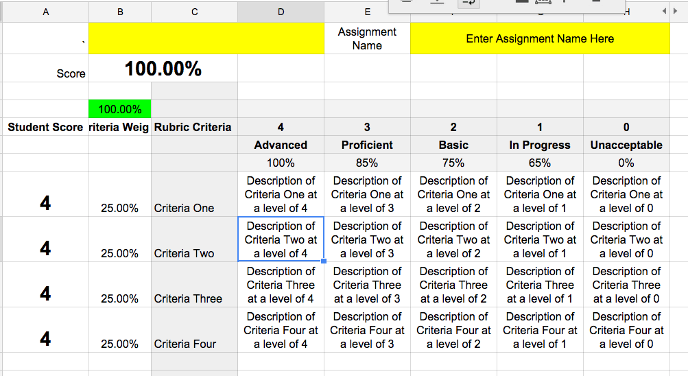 Google Sheets Rubric Template Teacher Tech