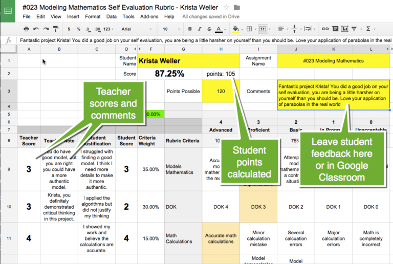 Google Classroom: Self Evaluation Rubric - Teacher Tech with Alice Keeler