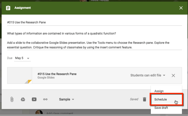 Google Classroom: Schedule That Assignment - Teacher Tech with Alice Keeler