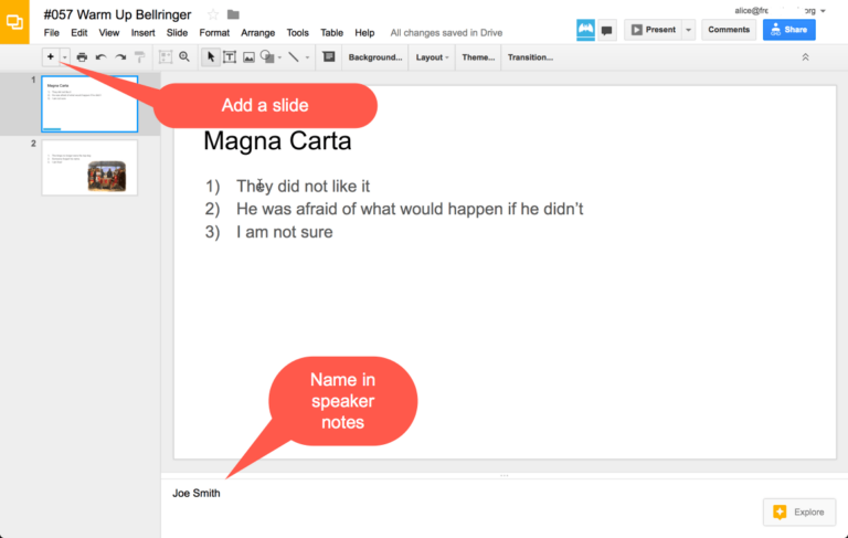 Collaborative Google Slides Bell Ringer - Teacher Tech with Alice Keeler