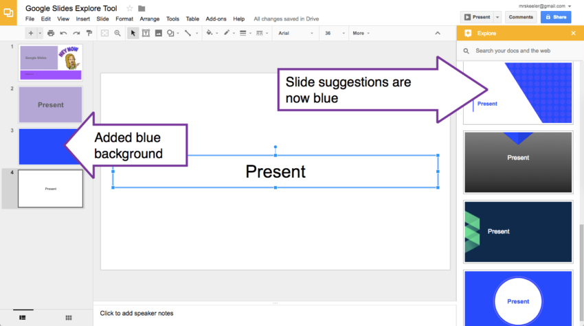 Google Slides Explore Tool Color Match - Teacher Tech with Alice Keeler