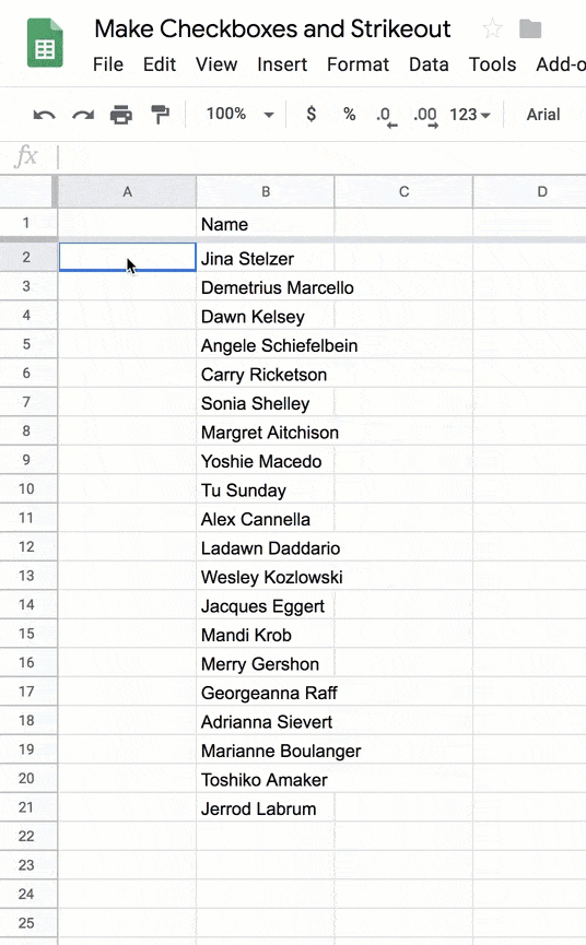Google Sheets Checkbox Strikethrough