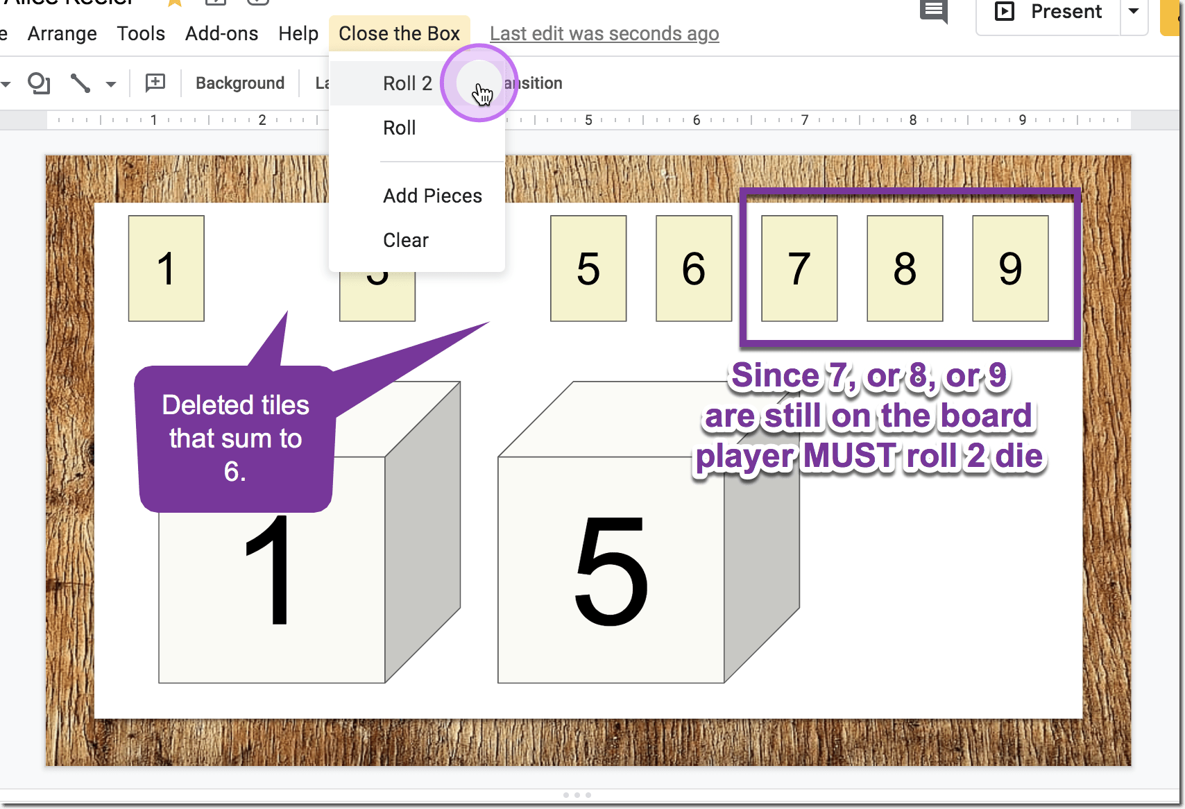 Shut the Box Game - Google Slides - Teacher Tech with Alice Keeler
