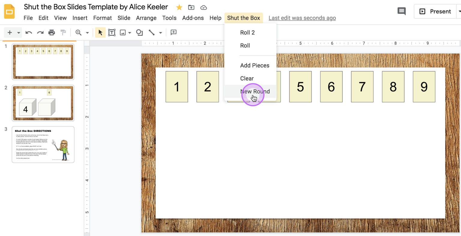 Shut the Box Game - Google Slides - Teacher Tech with Alice Keeler