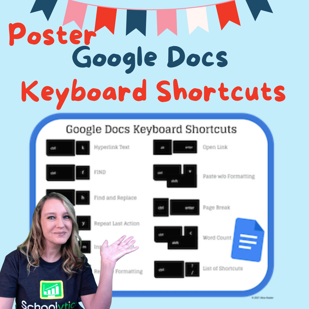 Poster Of Google Docs Keyboard Shortcuts Teacher Tech With Alice Keeler