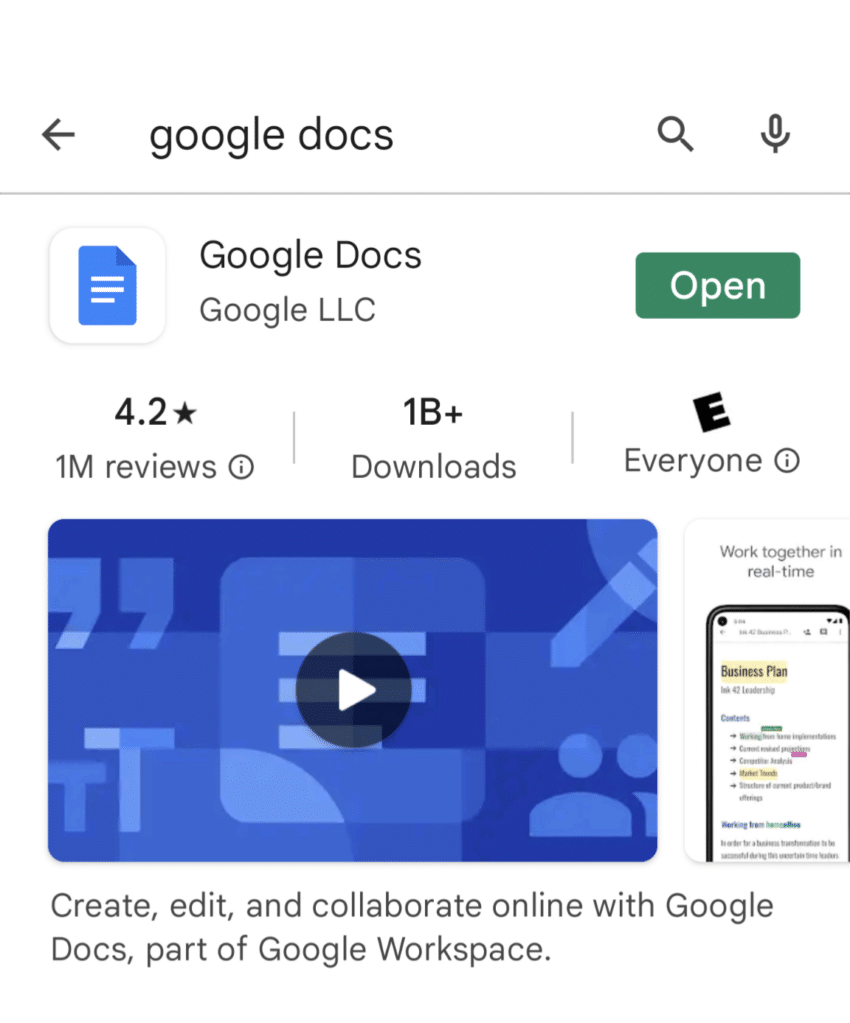 google play app store install Google Docs Google Play App Store Install