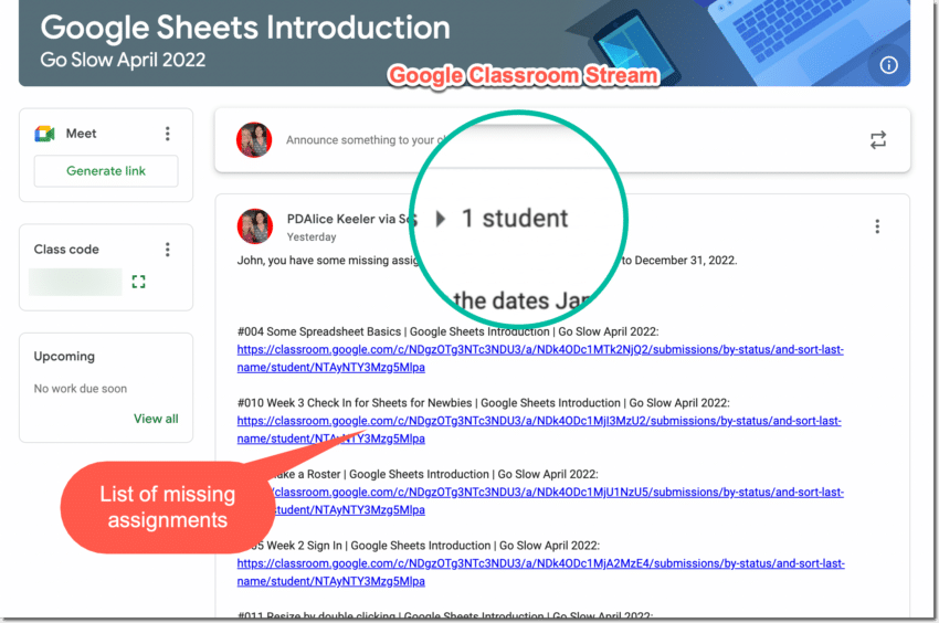 Google Classroom Announce Missing Assignments - Teacher Tech with Alice ...