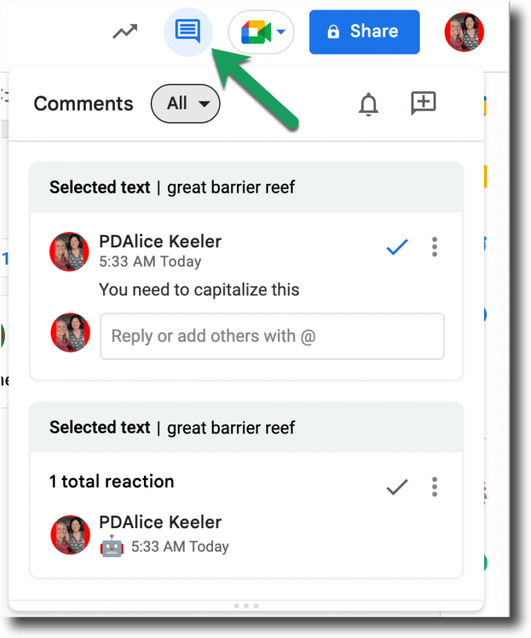 Google Docs: How to Give Emoji Feedback - Teacher Tech with Alice Keeler