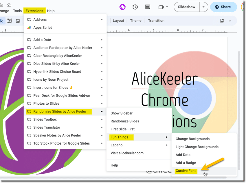 Google Slides in Cursive - Teacher Tech with Alice Keeler